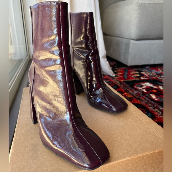 Zara | Shoes | Zara Squaretoe Purple Boots | Poshmark